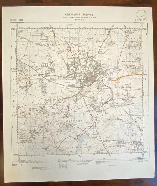 OS MAP SHEET ST51 SOMERSET DOREST BOARDER Yeovil Provisional Edition ...