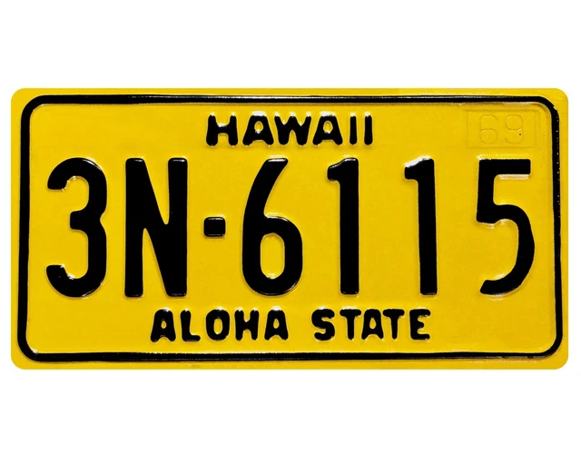 VINTAGE RETRO US Car License Plate Hawaii 69 Yellow Man Cave Pub Shed ...