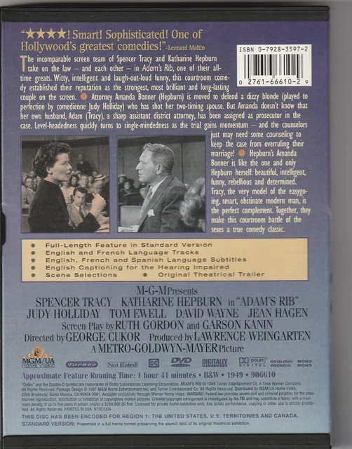 ADAM'S RIB DVD Region One Ntsc Spencer Tracy Katharine Hepburn Judy ...