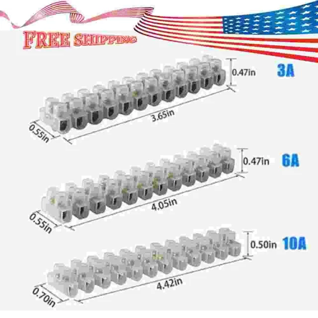 12 WAY TERMINAL Block Barrier Screw Wire Connection Connector Strip 3A ...