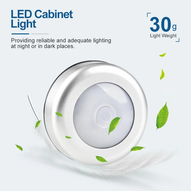 ROUND LED UNDER Cabinet Light Wireless Kitchen Closet Lights Cupboard ...