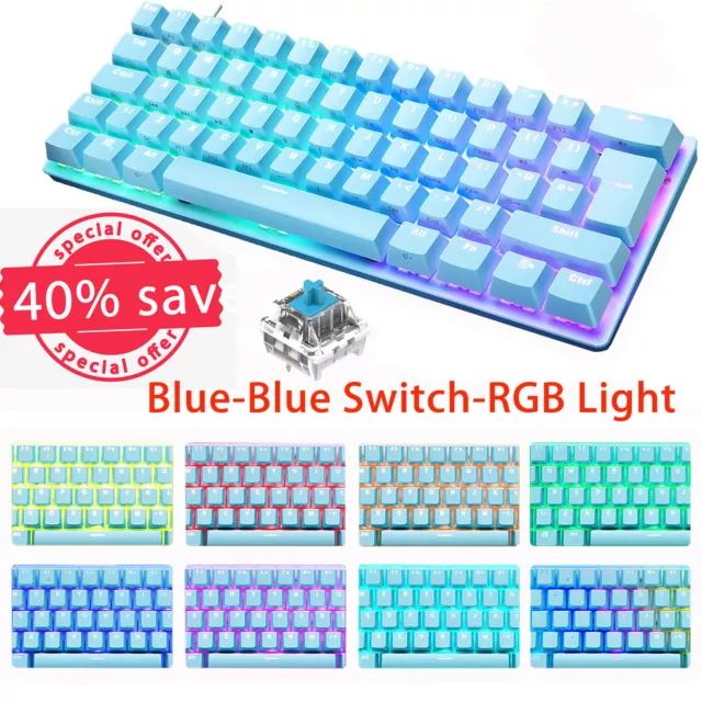 UK LAYOUT WIRED 60% Mechanical Gaming Keyboard 61 Keys LED RGB Backlit ...