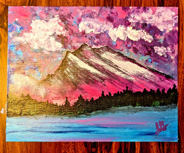 ORIGINAL PAINTING OF Mount Rundle in Banff National Park Alberta (Pink ...