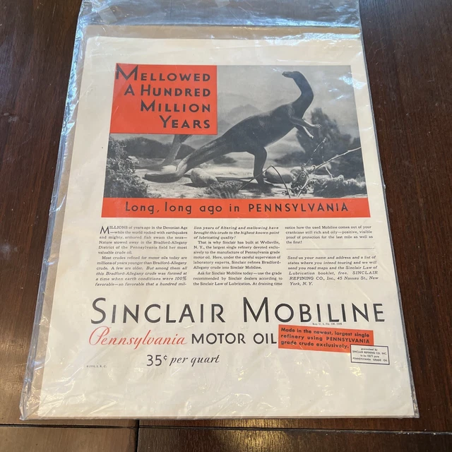 VTG ORIGINAL 1930’S Magazine Sinclair Mobiline Motor Oil Ad ...