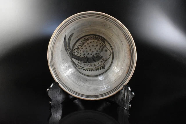 K50: XF CHINESE glay glaze Fish Muffle painting PLATE/dish Buddhist art ...