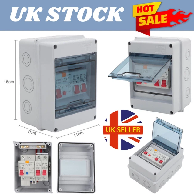 2 WAY CARAVAN Garage Consumer Unit Enclosure Fuse Box 2MCB 40A 30mA RCD ...