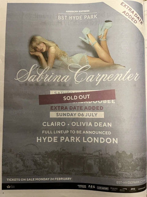 SABRINA CARPENTER - Short N’ Sweet 2025 U.K. Tour Newspaper ...