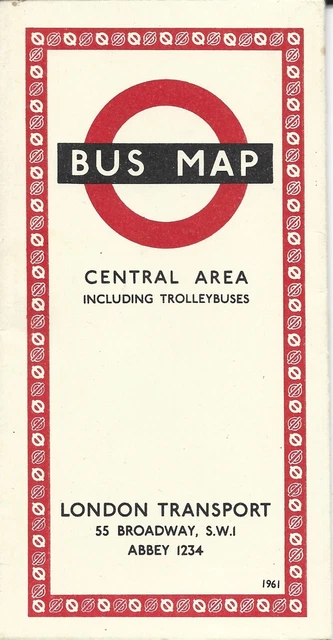 LONDON TRANSPORT CENTRAL Area Bus Map Including Trolleybuses - 1961 £5. ...