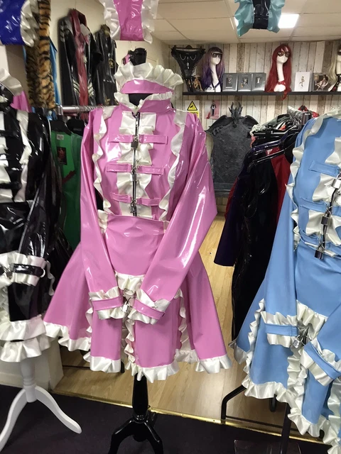 MISFITZ BARBIE PINK pvc & ivory satin lockable Sissy Maids Dress, size ...