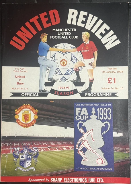 MANCHESTER UNITED REVIEW Football Programme 1990’s / Vs Bury Tuesday 5 ...