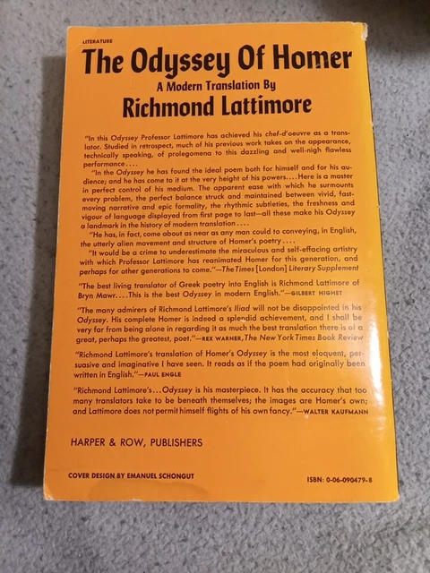 L'ODISSEA DI OMERO una traduzione moderna di Richmond Lattimore 1967 ...