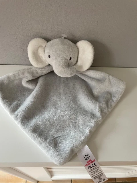 GEORGE ASDA GREY White Elephant Plush Comforter Blankie Soother Hug Toy ...