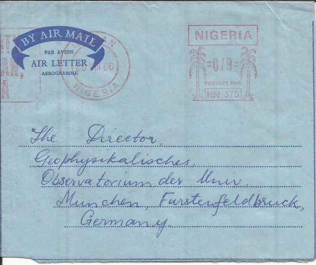 NIGERIA FORMULAR AIR LETTER "Palm Tree Postal Meter" University of ...