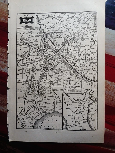 1902 TRAIN ROUTE Map FRISCO SYSTEM RAILWAY & Connections Railroad ...