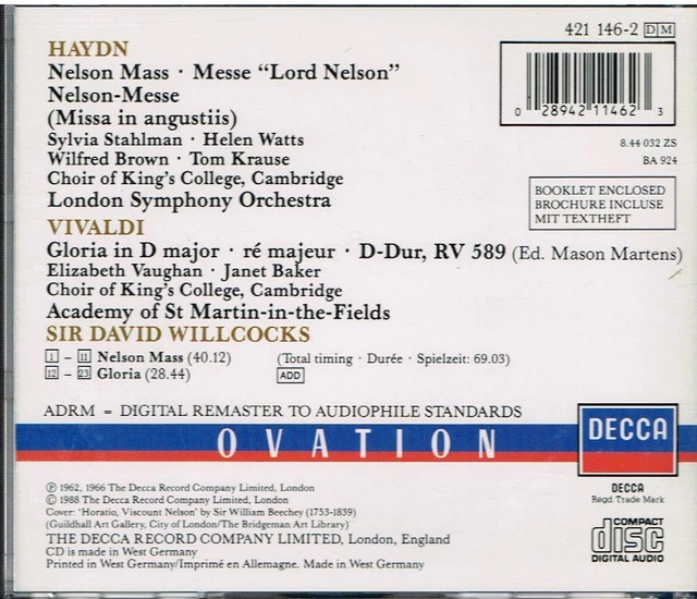 HAYDN: NELSON MASS; Vivaldi: Gloria / David Willcocks, London, King's ...
