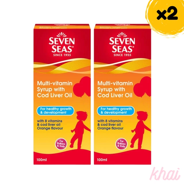 2X SEVEN SEAS Multivitamin Syrup 100ml Cod Liver Oil Orange Flavour For ...