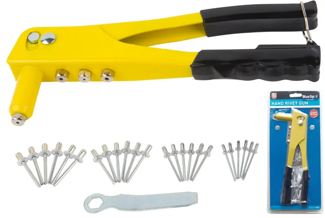 HEAVY DUTY POP Rivet Gun Hand Riveter Tool+ 60 Rivets 4 Head Nozzles 4 ...
