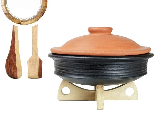 TERRACOTTA CLAY POTTERY Mud Pot Earthen Handi Cooking Serving With Lid ...
