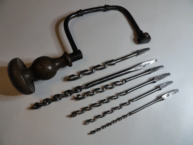 ANCIENNE CHIGNOLE PERCEUSE FOREUSE ACIER et BOIS + 6 MECHES EUR 19,00 ...