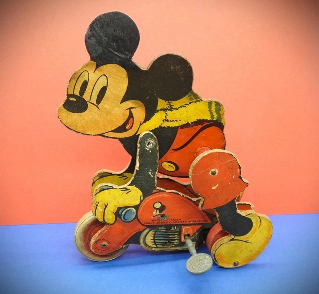 CHAD VALLEY C1939 Rare Walt Disney Mickey Mouse Motorcycle Clockwork ...