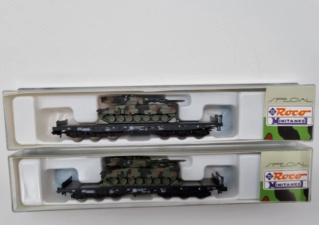 2 STÜCK ROCO Minitanks 932 Flachwagen mit Panzer OVP Spur N EUR 73,00 ...