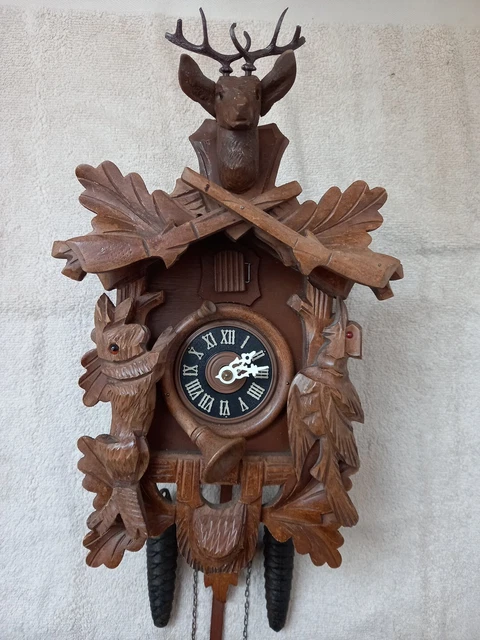 OROLOGIO RUSTICO VINTAGE Foresta Nera Cacciatore Meccanico A Cucù ...