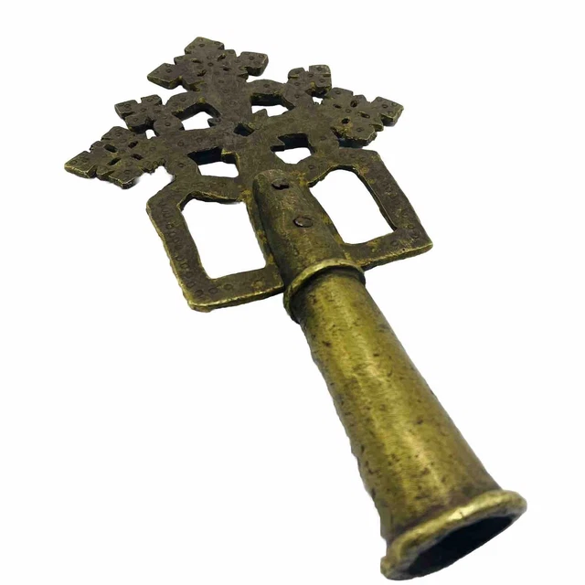 RARE VINTAGE ETHIOPIAN Orthodox Icon Cross Handmade Processional Coptic ...