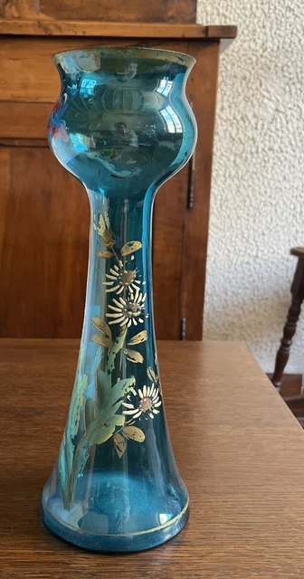VERRERIE ART DECO vase en verre émaillé à décor floral Legras ?non signé 30cm EUR 35,00 ...