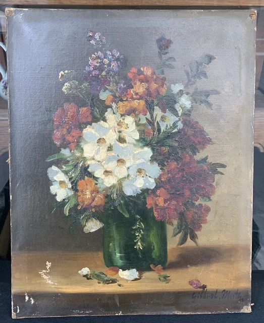 TABLEAU ANCIEN HUILE Bouquet de Fleurs Charles Gilbert-Martin (1839-1905) XIXe EUR 20,50 ...