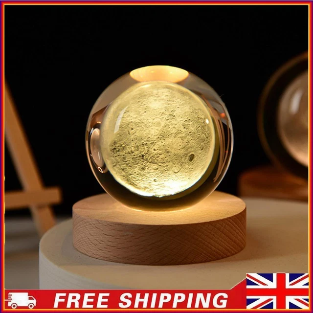 3D CRYSTAL BALL Night Light Luminous Crystal Ball Table Lamp (Moon 8cm ...