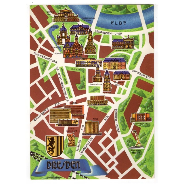 CARTOLINA DRESDA DDR / Stadtplan, MAPPA città EUR 3,90 - PicClick IT