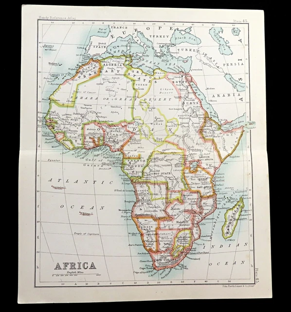 MAP OF AFRICA Congo European Colonial Territory Sudan Egypt Algeria ...
