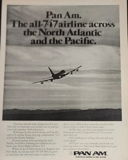 PAN AM AIRLINES Magazine Ad Aircraft Advertisement Vintage 1976 Art ...