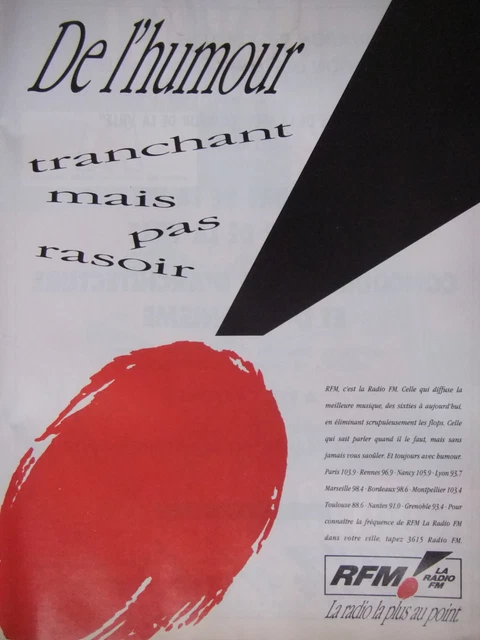 PUBLICITÉ PRESSE 1989 Radio Fm Rfm De L'humour Tranchant Pas Rasoir ...