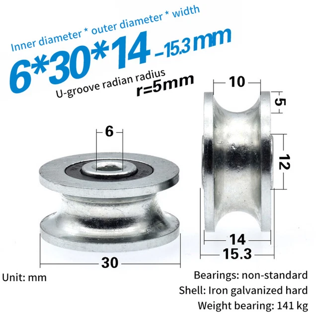 6*30*14MM/8*30*14MM ROLLING BEARING Pulley U Grooved Wheel Track Guide ...
