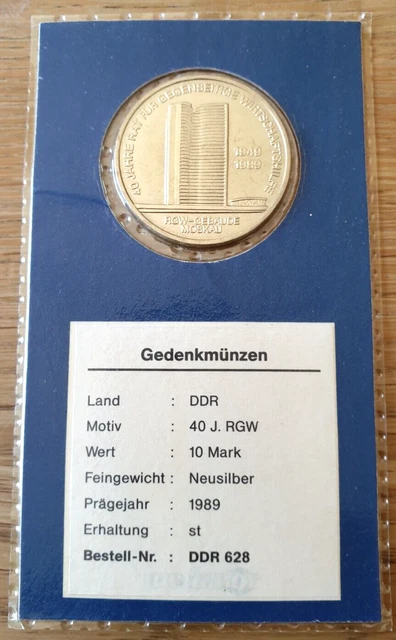 RARE 10-MARK-GEDENKMÜNZE VEB Münze DDR A (uz): 40 Jahre RGW-GEBÄUDE ...