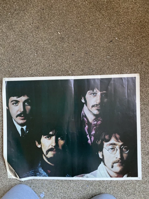 THE BEATLES 4 faces 1980s ORIGINAL VINTAGE Carnival fair poster 17.5 X ...