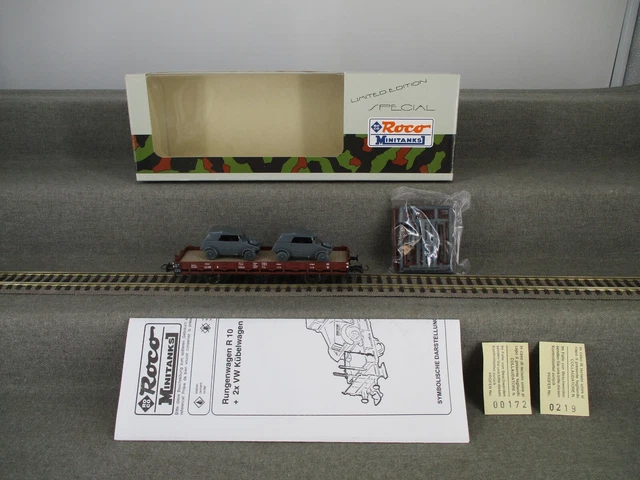 ROCO MINITANKS SPUR H0 839 Güterwagen Flachwagen DR mit 2 VW Kübelwagen ...