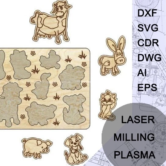 ANIMAL PUZZLE DXF SVG CDR file Vector for CNC Plasma Router Laser Cut £ ...