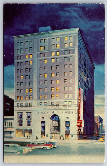 PEORIA IL~COMMERCIAL NATIONAL Bank At Dusk~Corner Of Adams & Liberty ...