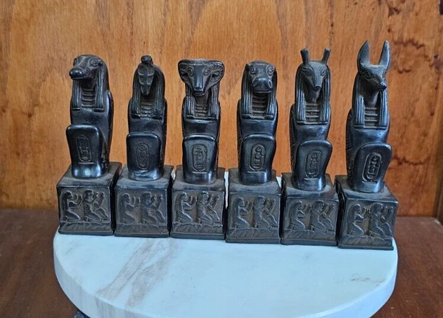 SET OF ANCIENT Egyptian Gods Mini Statues from Stone , Anubis , Sobek ...