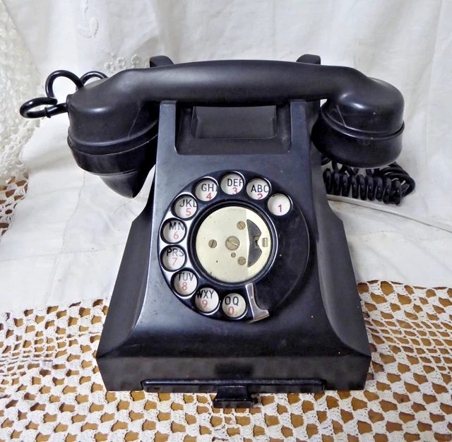VINTAGE BLACK BAKELITE Telephone GPO 332L Rotary Dial with Draw Art ...