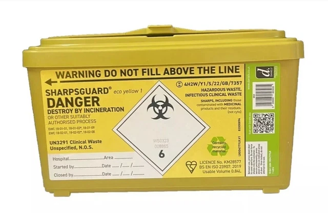 SHARPSGUARD SHARPS BIN 1 litre -Yellow Needle Box, Medical Waste Tub ...