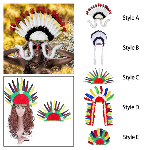 FEATHER HEADDRESS HAIR Band American Chief Indian Native Hat for ...