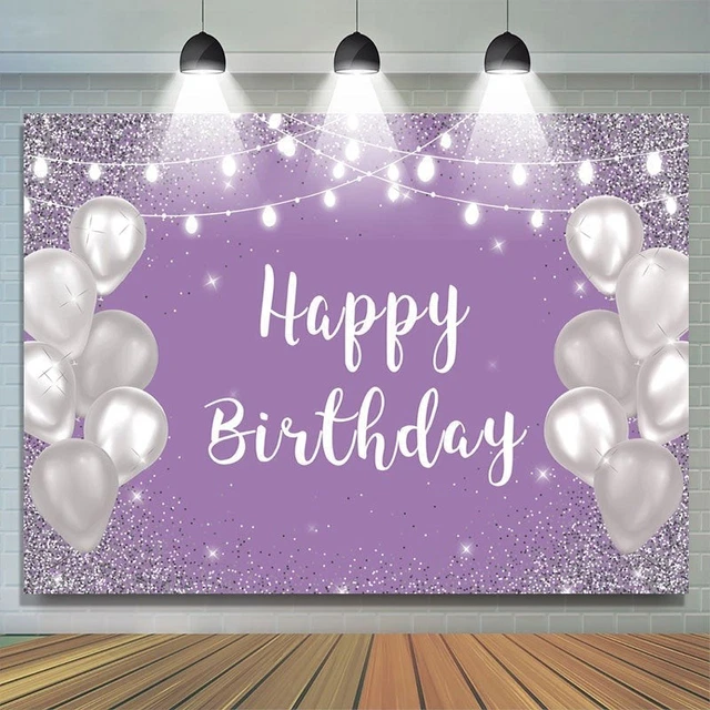 VIOLET PURPLE SILVER Happy Birthday Backdrop for Girl $36.09 - PicClick AU