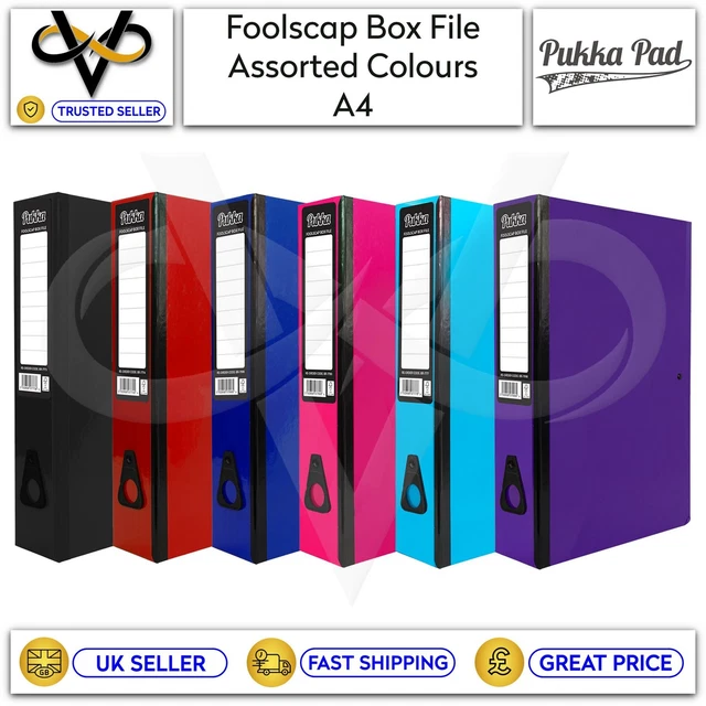 PUKKA A4 FOOLSCAP Box File With Spring Clip Documents Storage Assorted ...