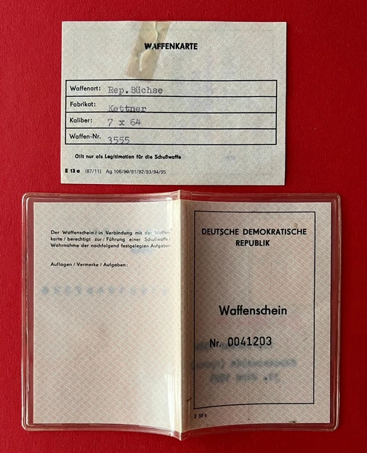 GDR GUN LICENSE with gun card for Rep. 1986 Kettner 7x64 (140760) Box £ ...