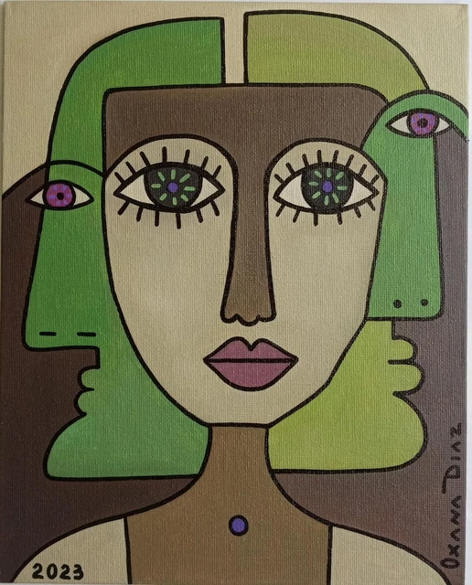 CUBISM PICASSO STYLE Woman Man People Original Oil Painting Oxana Diaz ...