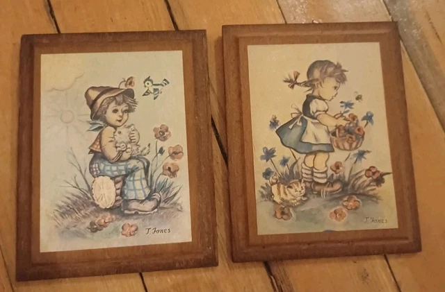 VINTAGE WOOD PLAQUES Hummel Style by Evans Set of 2 Boy Girl Decor Wall ...