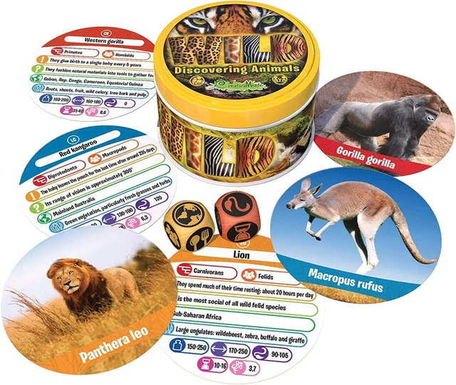DISCOVERING WILD ANIMALS Mammals Kids Children's Dice Game Tin New ...
